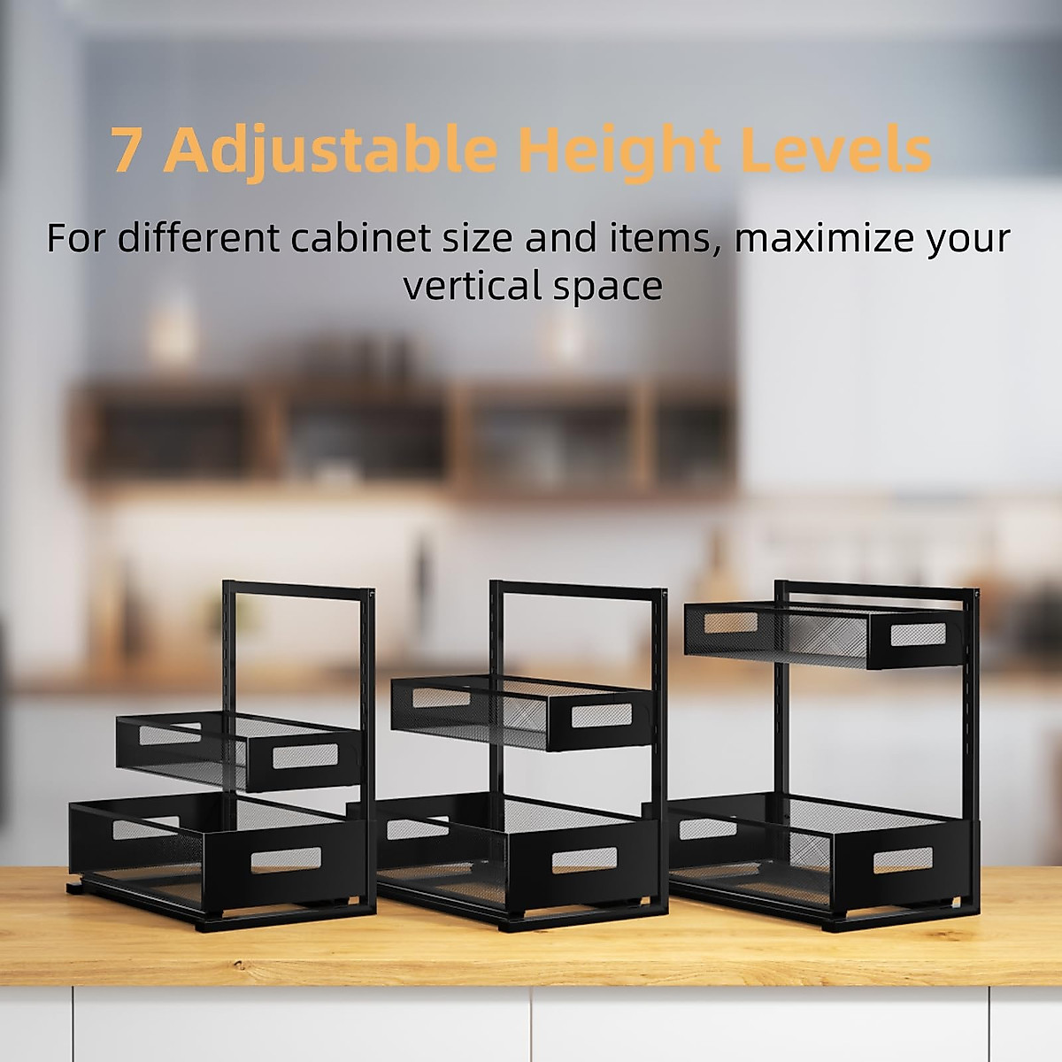 TISTAYA 2-Tier Metal Under Sink Organizer, Pull Out Smoothly Under Kitchen Sink Organizer with Track, Large Capacity Heavy Load Under Sink Storage for Kitchen and Bathroom