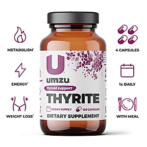 UMZU Thyrite - Supports Thyroid Health & Energy - with Magnesium, Zinc, Copper, Iodine & Selenium - 30 Day Supply - 120 Capsules