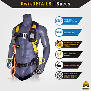 KwikSafety - Charlotte, NC - TYPHOON Safety Harness [CUSHIONED BACK & SHOULDER SUPPORT] ANSI OSHA Full Body Fall Protection Work Equipment Construction Tower Climbing Roofing Scissor Lift