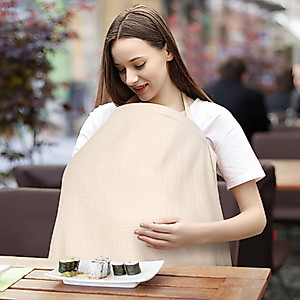 Muslin Nursing Covers for Breastfeeding, MVUOCR 100% Cotton Breastfeeding Cover for Mom, Multi-use Nursing Apron with Drawstring Bag, Soft and Breathable Privacy Nursing Covers with Wooden Hoop