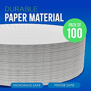 Paper Plates 9 Inch Bulk Paper Plates | White Paper Party Plates | Uncoated Disposable Microwavable Paper Plates | Microwave Safe Dishes For Everyday Dinner Picnic BBQ Party Event Crafts | 100 Pack