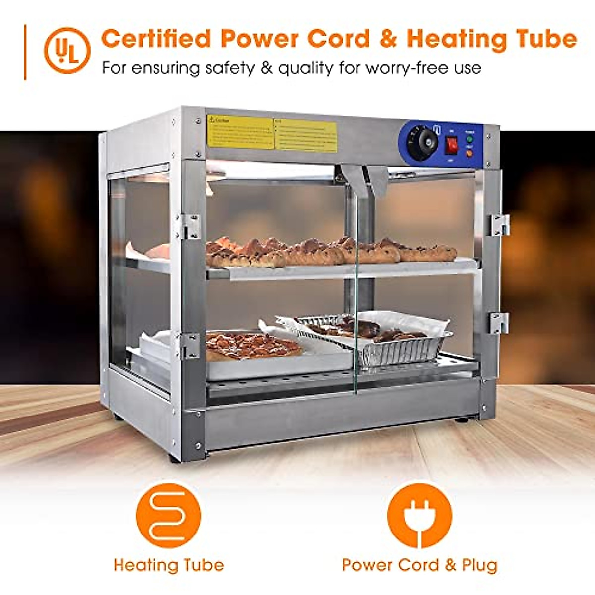 WeChef Commercial Food Warmer 2-Tier 110V Countertop Food Pizza Warmer 750W 24x15x20 Pastry Display Case