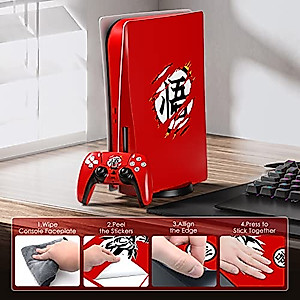 TESSGO PS 5 Skin Disc Edition Anime Console and Controller Vinyl Sticker, Durable, Scratch Resistant, Bubble-Free, Precisely Line Up, Compatible with Play-Station 5