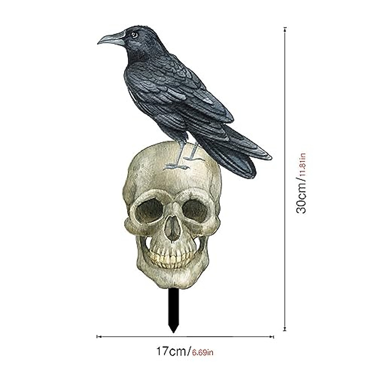 Halloween Yard Sign Crow On Skeleton Head Scary Stakes Yard Decorations Halloween Party Decorations Garden Stakes Decor Yard Signs Yard Art for Patio, Garden, Porch Halloween Party Decor 1 Pack