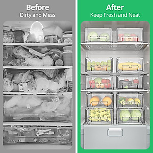 DAMYNUO 2 Pack Refrigerator Drawers - Fridge Organizer Bins Stackable Storage Drawers, Clear Refrigerator Organizing Containers Pull Out Drawer for Fruit, Vegetable Storage and Keep Fresh