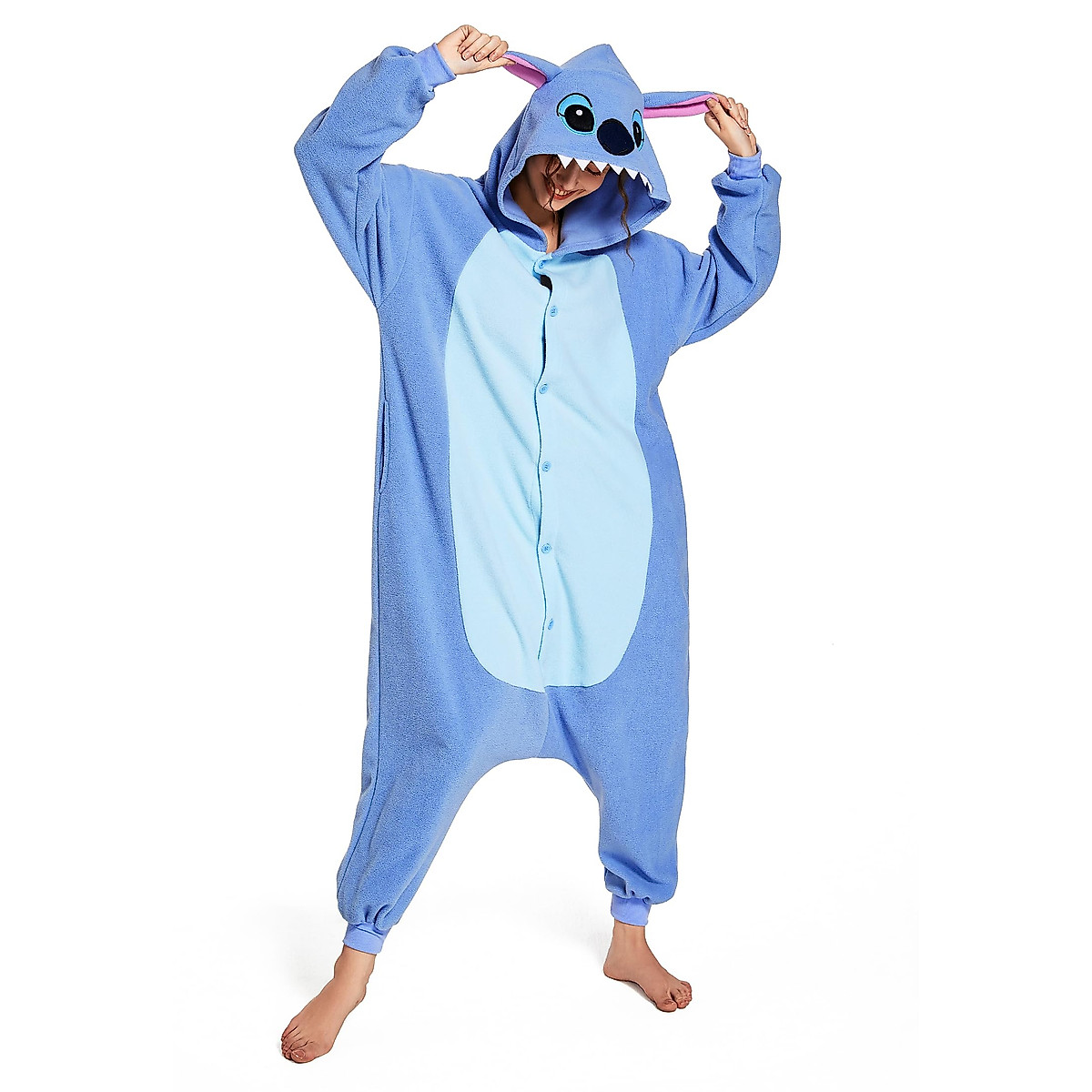 CANASOUR Unisex Blue Adult Onesie Animal Anime Cartoon Cosplay One-Piece Pajamas Christmas Halloween Costumes (Medium, Blue)