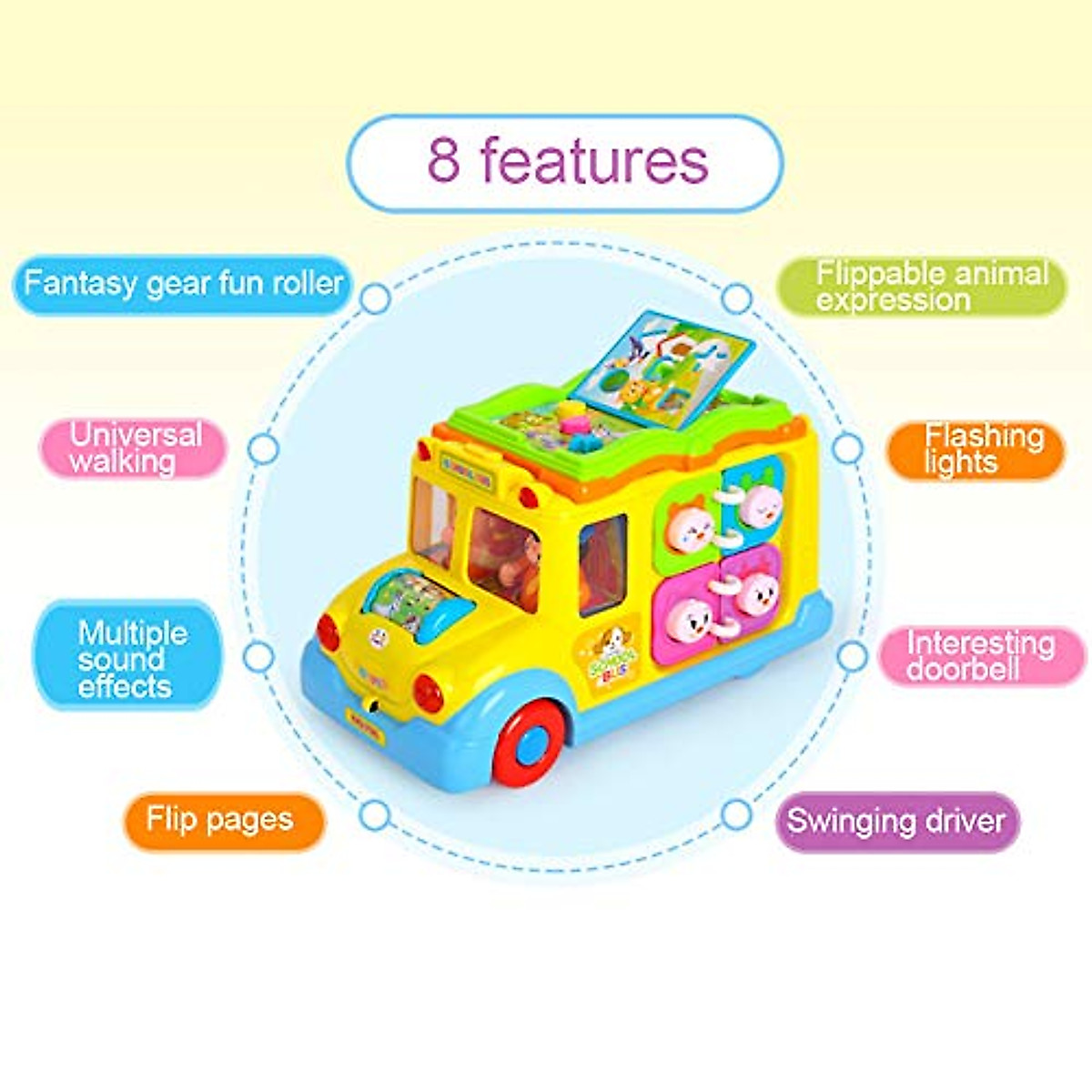 Luwsldirr Kids Cartoon Sound Light School Bus Kids Preschool Interactive Educational School Bus#
