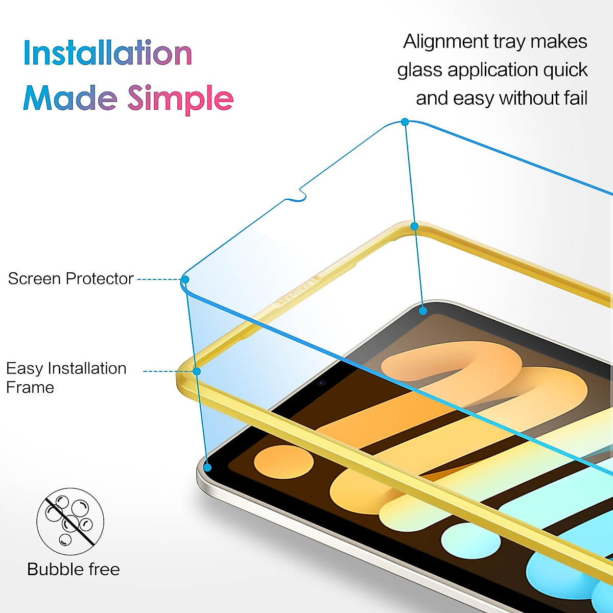 ivoler 2 Pack Tempered Glass for iPad Mini 7 8.3" 2024 (A17 Pro)/iPad Mini 6 8.3" 2021 with [Alignment Frame] Screen Protector, Compatible with Face ID&Apple Pencil for iPad Mini 6th/7th Generation