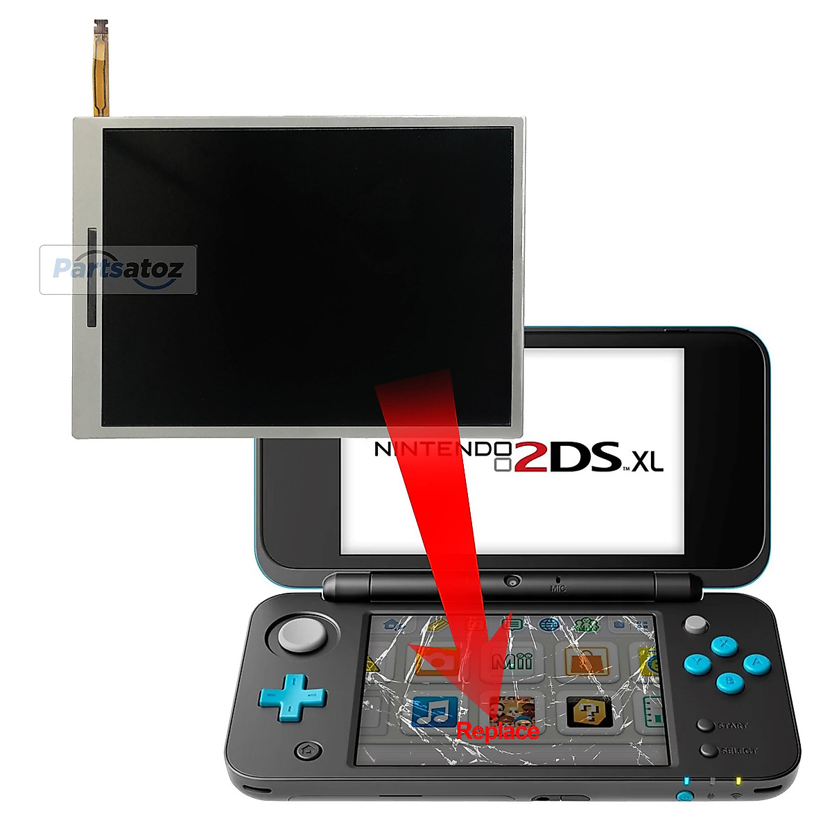 Rinbers Bottom LCD Screen Part Lower Display Replacement for Nintendo New 2DS XL LL Console with Opening Tool