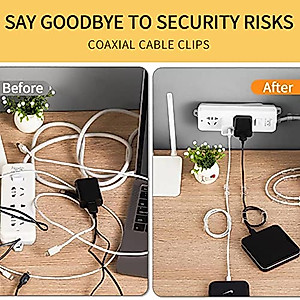 20 PCs Coax Cable Wire Organizer Clip - Cable Clips with Strong Self-Adhesive, Sticky Tidy Wire Holders Cord Clips for Wall, Lights, Desk, Baseboard Wire Management Indoor/Outdoor (Clear)