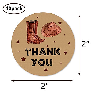 Cowboy Boots Thank You Stickers, 2 Inch Boy Western Birthday Baby Shower Party Favor Labels 40-Pack