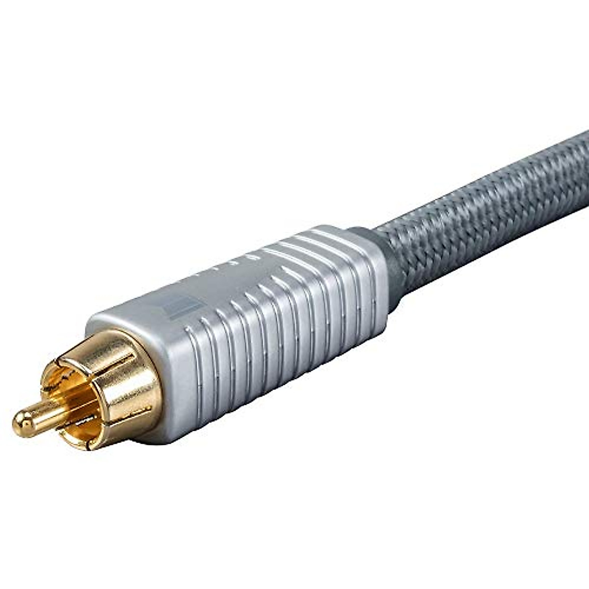 Monolith RCA Cable - Silver - 3 Feet Chord, 24K Gold Plated Connectors, AL foil, OFC Copper Braided Shield