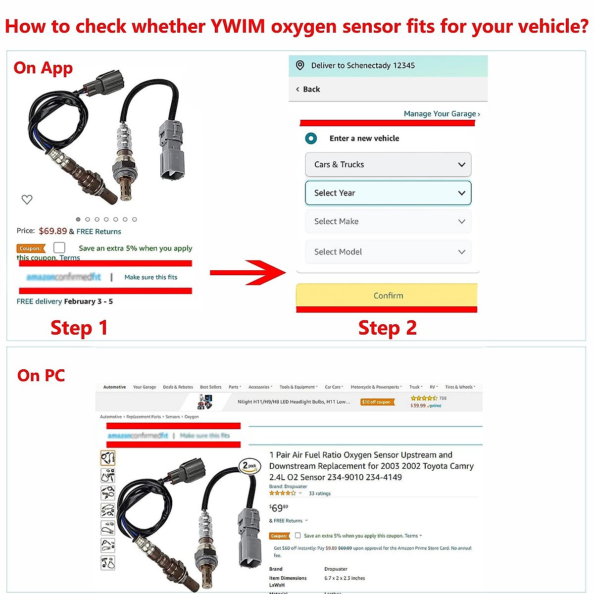 Dropwater 2 Pcs Upper O2 Sensors and 1 Pcs Lower O2 Sensor Replacement for Ford 1997 1998 1999 2000 Ranger V6 4.0L 3.0L,Replaces#234-4403,Set of 3pcs