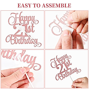 Lecferrarc 21st Birthday Cake Decorations, 21st Birthday Candles Cake Numeral Candles and Glitter Happy 21st Birthday Cake Toppers Set for Birthday Party Supplies (Rose Gold)