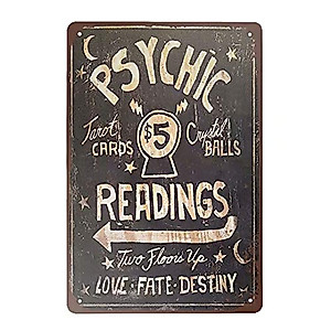 Stevenca Metal Tin Sign Psychic Readings $5 Tarot Cards Crystal Balls Vintage 8x12 Inch Wall Decor…