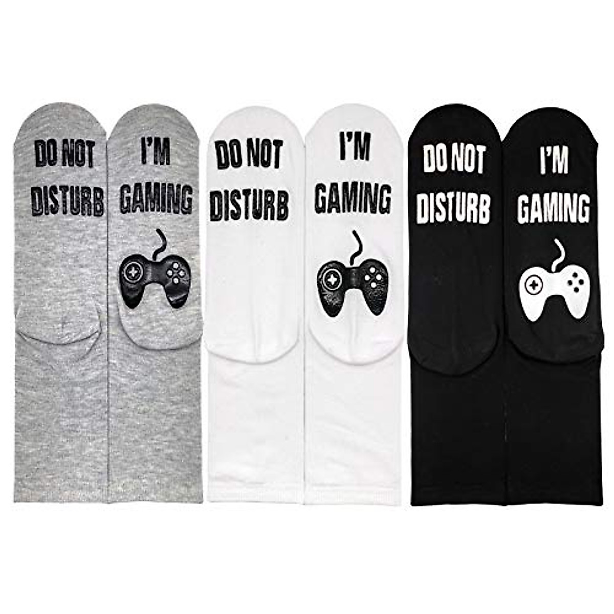 YHZFS 3 Pairs Do Not Disturb I'm Gaming Socks Mens Funny Dress Sock for Gamer Teen Young Boy Novelty Christmas Gifts (3 Pack - Black/White/Gray, Long Mid Calf - Dress Socks)