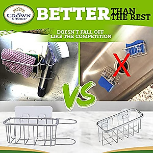 The Crown Choice Kitchen Sponge and Brush Holder – Sink Caddy - Sponge Holder Stainless Steel, Adhesive, Rust Proof and Water Proof – Kitchen Holder Sponges, Scrubbers, Soap
