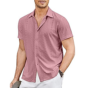 COOFANDY Mens Button Down Beach Shirt Short Sleeve Casual Vacation Shirts Summer Tropical Shirts Tops Dusty Rose