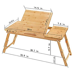 Laptop Desk Nnewvante Bamboo Laptop Table Adjustable Lap Tray Bed Serving Tray Breakfast Table Foldable Coffee Tea Table 5 Tilting Top Angles 4 Latches Large Size 27.95" x 13.8"