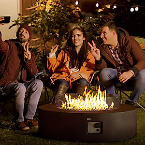 COSIEST Outdoor Propane Fire Pit Coffee Table w Dark Bronze 40.5-inch Round Base Patio Heater, 50,000 BTU Stainless Steel Burner, Wind Guard, Transparent Gray Fire Glass, Waterproof Cover