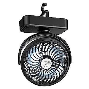 REENUO Portable Camping Fan, Small Tent Fan with Hanging Hook, 40 Working Hours Rechargeable USB Battery Fan with LED Lights for Desk, Bedroom, Travel & Emergency Kit
