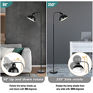 Feathmoo Industrial Floor Lamp with Black Metal Lampshade Floor Lamps for Reading, Minimalist Standing Lamps LED Light with 350° Adjustable Standard Tall Sofa Lamp for Living Room, Bedroom, Office