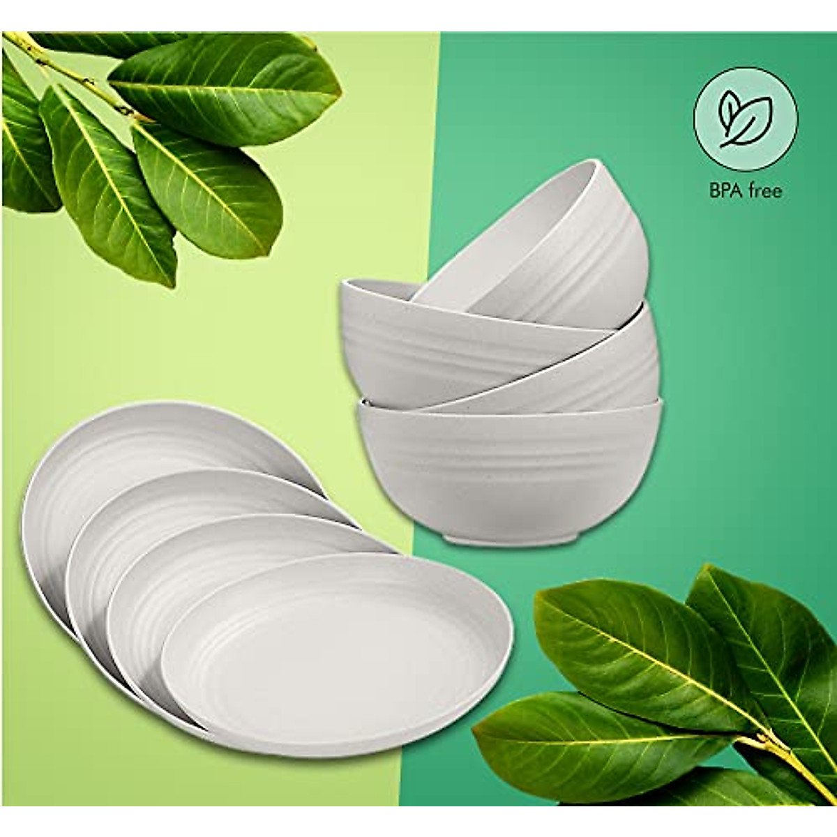 Wheat Straw Dinnerware Sets for 4 Lightweight & Unbreakable Dishes Microwave & Dishwasher Safe Perfect for Camping, Picnic, RV, Dorm Plates, Cups and Bowls (Beige, 24pc Set)