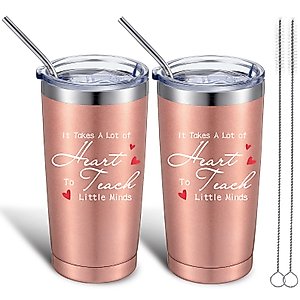 Boao 2 Pcs It Takes a Big Heart to Teach Minds Travel Cup, Teacher Appreciation Gifts Men Women Personalized Birthday Christmas Graduation Thank You Gifts for Teachers, 20 oz