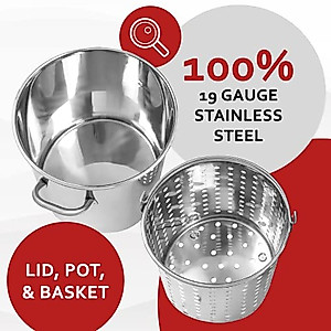 CONCORD 42 QT Stainless Steel Stock Pot w/Basket. Heavy Kettle. Cookware for Boiling (42)