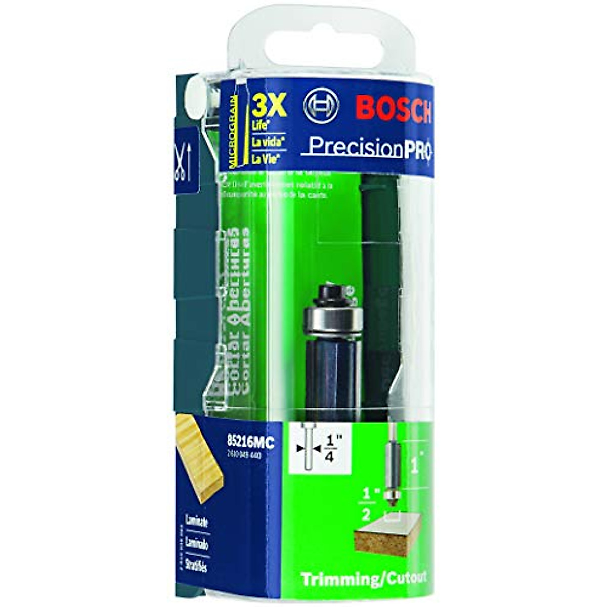 BOSCH 85216M 1/2 In. x 1 In. Carbide Tipped 3-Flute Flush Trim Bit