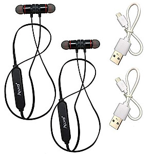 2 Acuvar Wireless Magnetic Rechargeable Ear Buds, in line mic, Volume, Play/Pause Controls (Black)