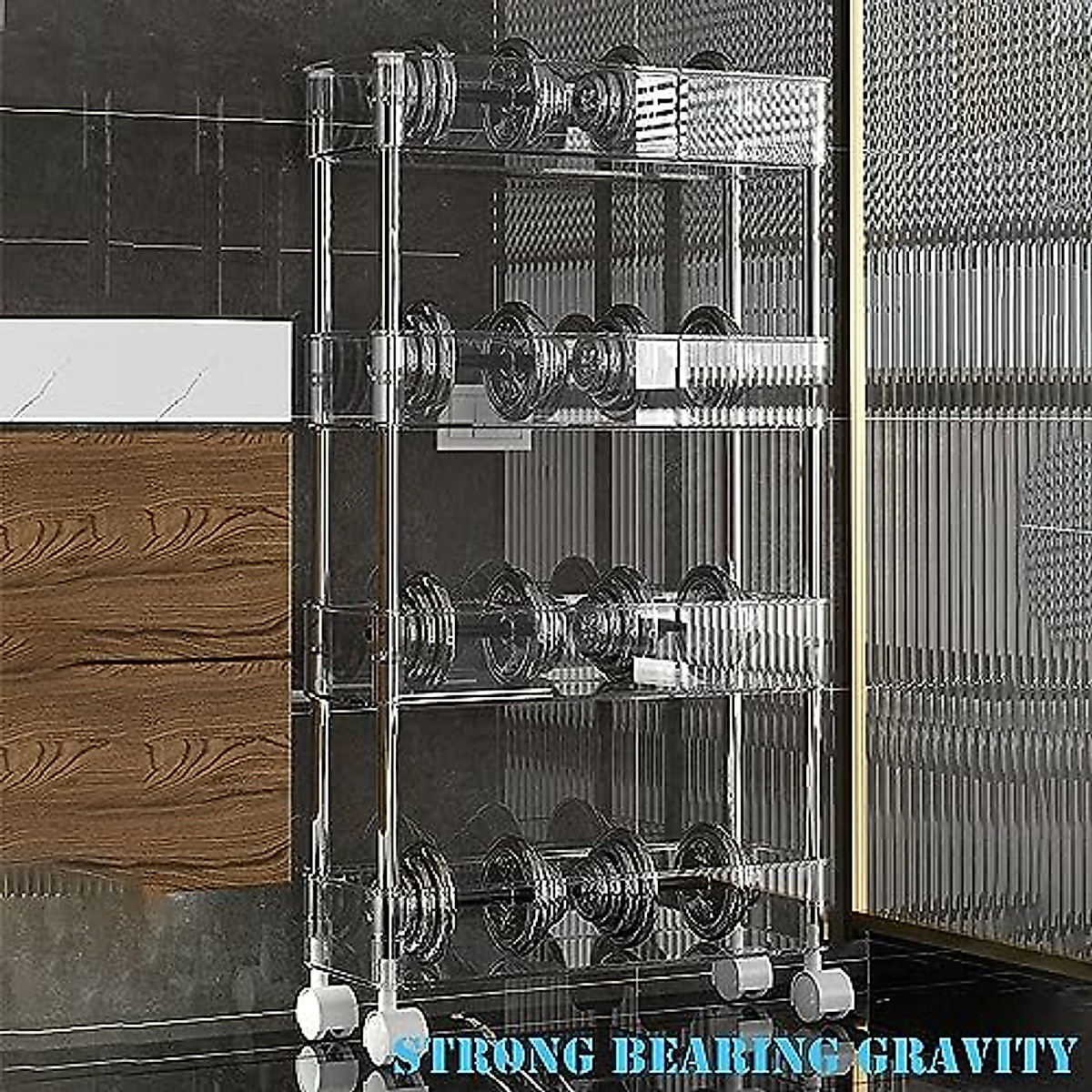 DARZYS Rolling Cart Storage cart 4-Tier Slim Corner Shelves Clear Acrylic Storage Rolling Cart with Wheels Multipurpose Shelf Display Rack 14.6" Lx5.1 Wx34.8 H