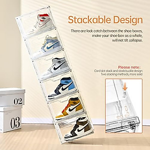 Amllas 8 Pack Shoe Boxes Clear Plastic Stackable, Large Shoe Storage Organizer with Lids,Drop Side Shoe Containers for Entryway,Sneaker Storage Fit up to US Size 13 for Men/Women(13’’x 10.6”x 8.3”)