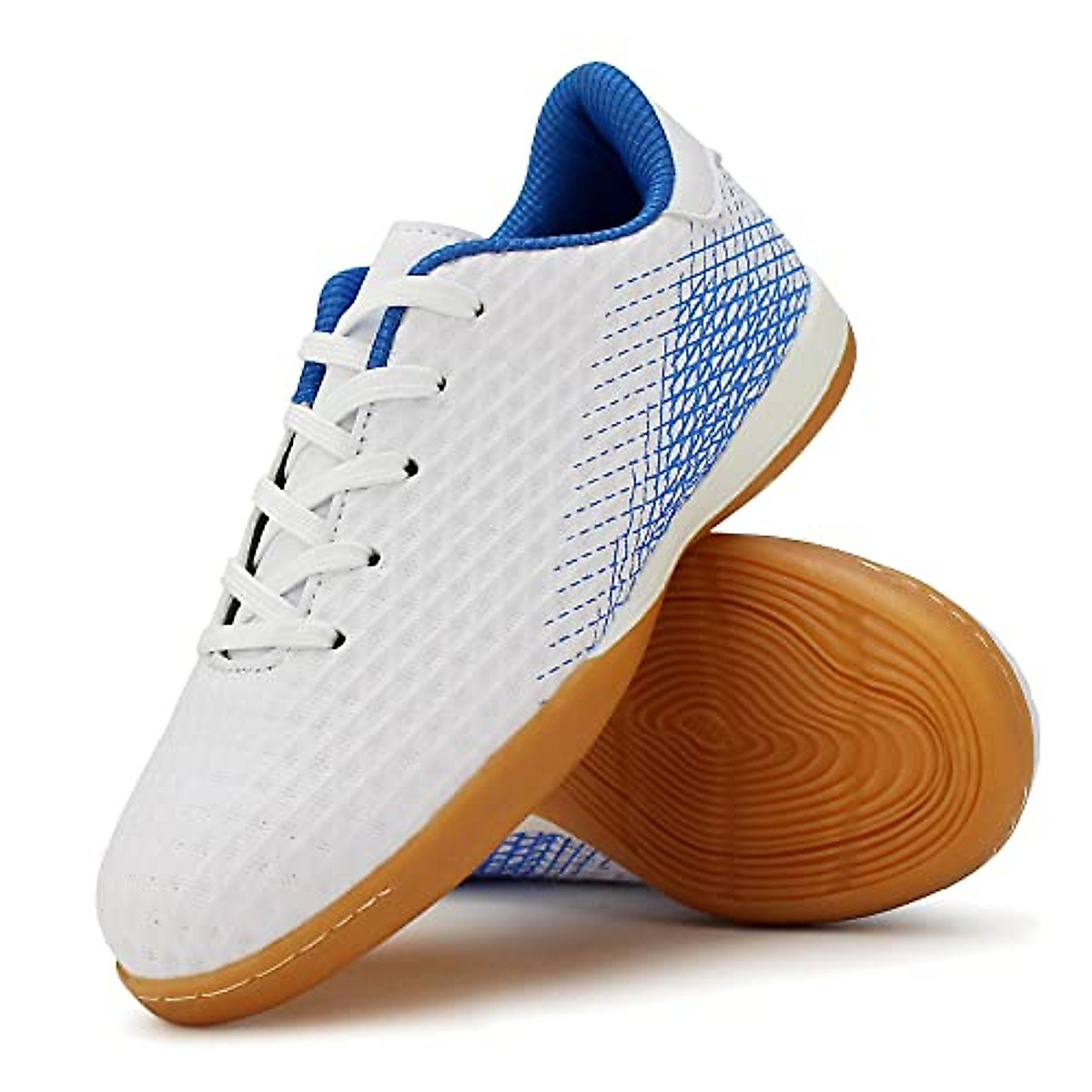 Hawkwell Unisex-Child Athletic Lace Up Boys Girls Indoor Trainer Soccer Shoe (Toddler/Little Kid/Big Kid), White PU, 2 M US