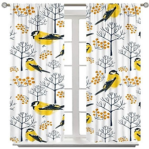 Birds Window Curtains for Bedroom Winter Pattern with Birds on The Tree Bedroom Rod Pocket Light Filtering Drape Curtain for Kids Room W42 x L63 Inch