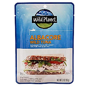 Wild Planet Wild Albacore Tuna, Sea Salt, Sustainably Wild-Caught, Kosher, Gluten Free, Keto and Paleo, 3rd Party Mercury Tested, 3 Ounce Pouch (Pack of 1)