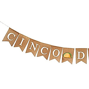 Mandala Crafts Burlap Cinco de Mayo Banner for Cinco de Mayo Decorations - Cinco de mayo Hanging Decorations for Mexican Fiesta Party Decorations Home Photo Backdrop