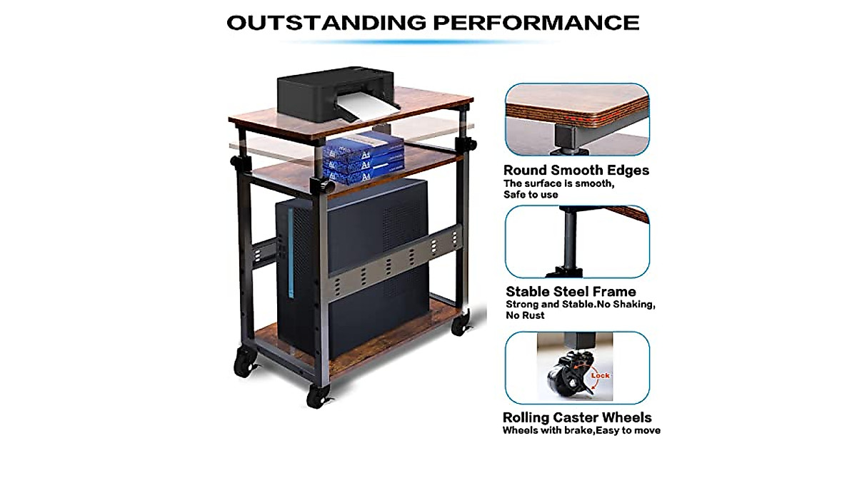 Adjustable 3-Tier Computer Tower Stand with Wheels - JENSMAR