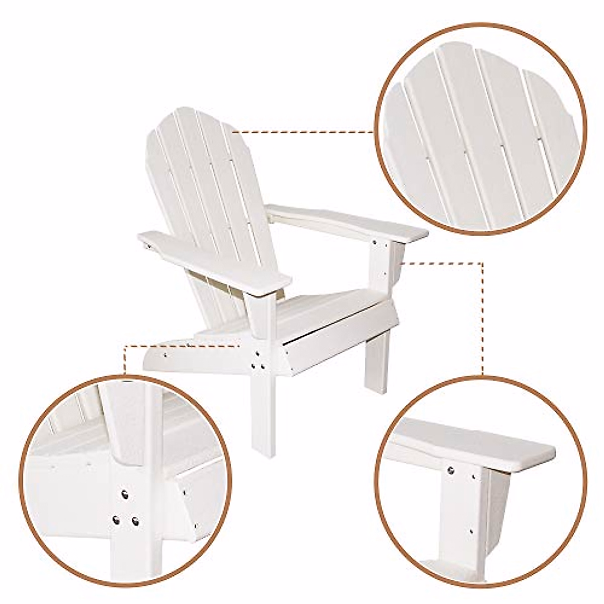 Resin TEAK Essential Adirondack Chair, All Weather Plastic Outdoor Chairs for Fire Pit, Campfire, Patio, Porch, Comfortable Seat for Long Relaxation, Up to 300 lb Capacity - White