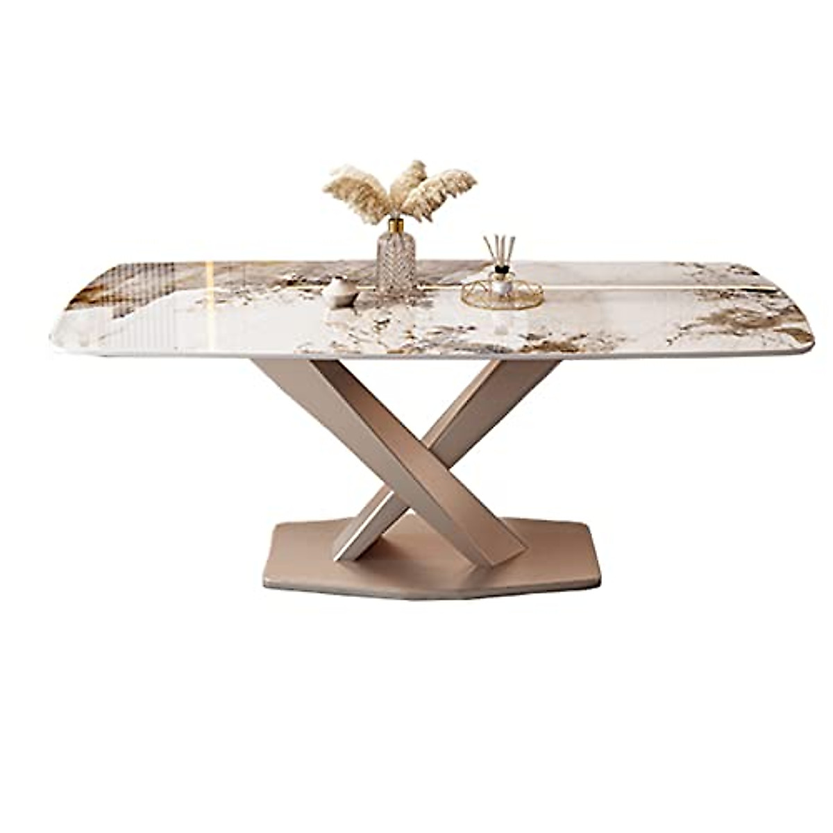 LITFAD Modern Rectangle Dining Table Set 7 Pieces Home Furniture Dinette Table Set with Metal Base Kitchen Table Set Restaurant Table and Chairs Set of 6-7 Pieces: Table with 6 Chairs