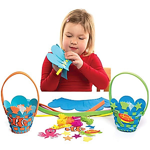 Baker Ross AT921 Sealife Weaving Basket Kits - Pack of 4, Introductory Sewing for Beginners and for Kids Arts and Crafts Projects