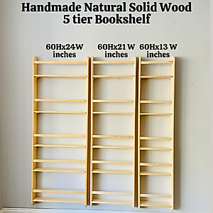 Furpinea Handmade Natural Wood 5 Tier Montessori Kids Bookshelf, Wall Mounted Wide Book Shelf for Nursery, Space Saver Children's Book Rack Wall for Bedroom, Living Room (Wide 24" Width, Natural)