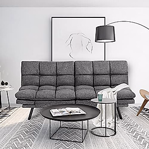 IULULU Sofa Bed, Modern Convertible Futon Sleeper Couch Daybed with Adjustable Armrests for Studio, Apartment, Office, Small Space, Compact Living Room, Grey