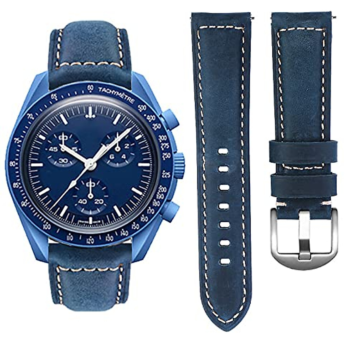 Bands for Moonswatch Watch,Leather Strap Compatible with Omega X Swatch Moonswatch Speedmaster/Rolex/SEIKO Etc 20mm Watch,Quickly Release Swatch Omega Moonswatch Leather Replacement Band