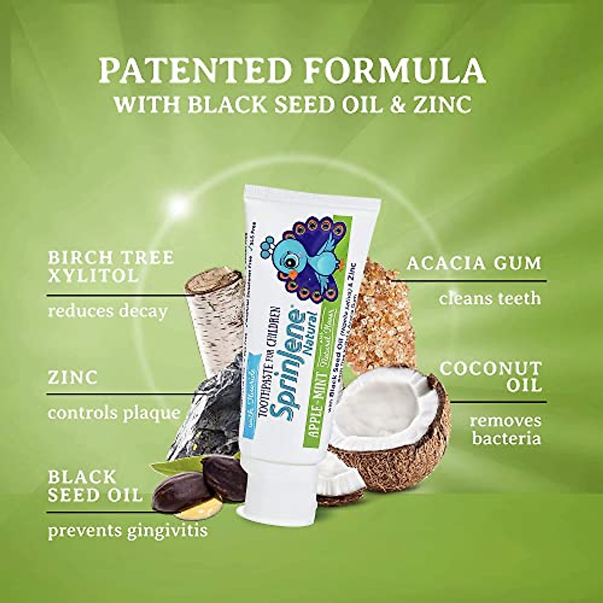 SprinJene Kids Toothpaste with Fluoride for Cavity Protection & Fresh Breath - Natural SLS Free Toddler Toothpaste for Childrens 2 Years & Up/Preservative & Toxic Free (1 Pack) Apple Mint