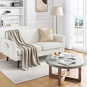 kinmars 65.75" W Loveseat Sofa, Button Tufted Upholstered Small Couch, Comfortable Small Sofa, 2 Seater Fabric Loveseat, Mid Century Modern Couch for Living Room, Bedroom, Dorm (Beige)