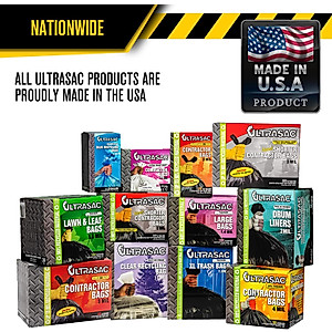 Ultrasac - 891454 UltraSac Contractor Trash Bags - (50 Pack/w Ties) - Heavy Duty 3 MIL Thick, 39' x 32', Shorter 33 Gallon Black Version - for Industrial, Commercial, Professional, Construction, Lawn, Leaf, and More