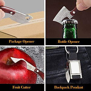 MOVNO Mini Pocket Knife Set Damascus Mini Utility Knife, Tiny Chef Knife with Sheath Cleaver for Package Opener Box Cutter, Camping Outdoor-4pcs-B