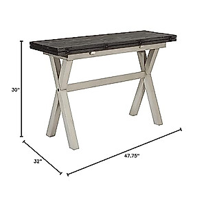 OSP Home Furnishings Kristen Flip-Top Expanding Desk to Dining Table, Charcoal Finish