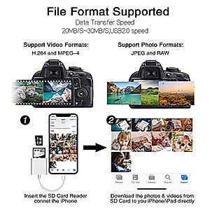 Sd Card Reader for iPhone iPad Camera,Dual Card Slot Memory Card Reader Supports SD and TF Card Trail Camera Viewer Sd Card Adapter Portable Micro Sd Card Reader No Application Required Plug and Play